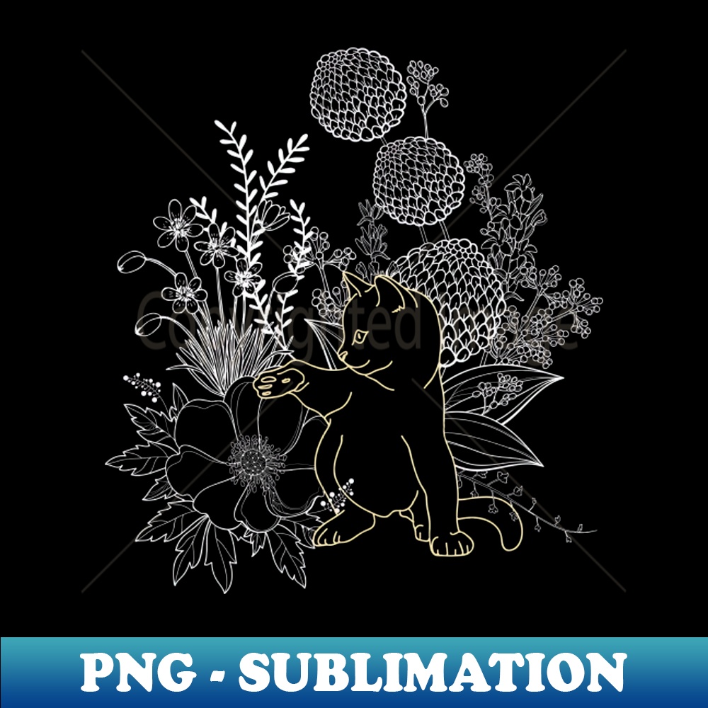 Floral Kitty Line Art - Creative Sublimation PNG Download - | Inspire ...