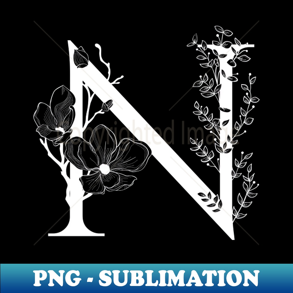 Letter N Monogram - Floral Initial - Modern Sublimation PNG | Inspire ...