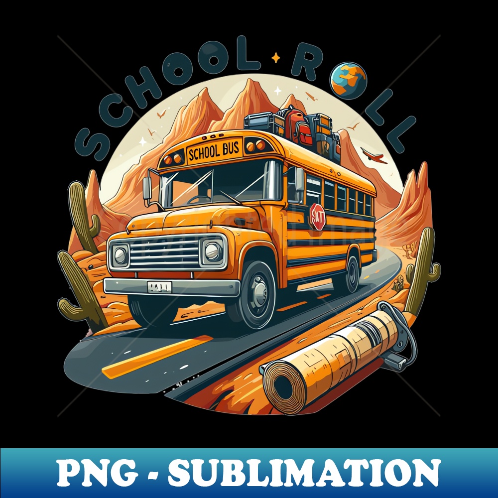 School Bus On An Adventurous Road Trip School Roll - PNG Tra - Inspire ...