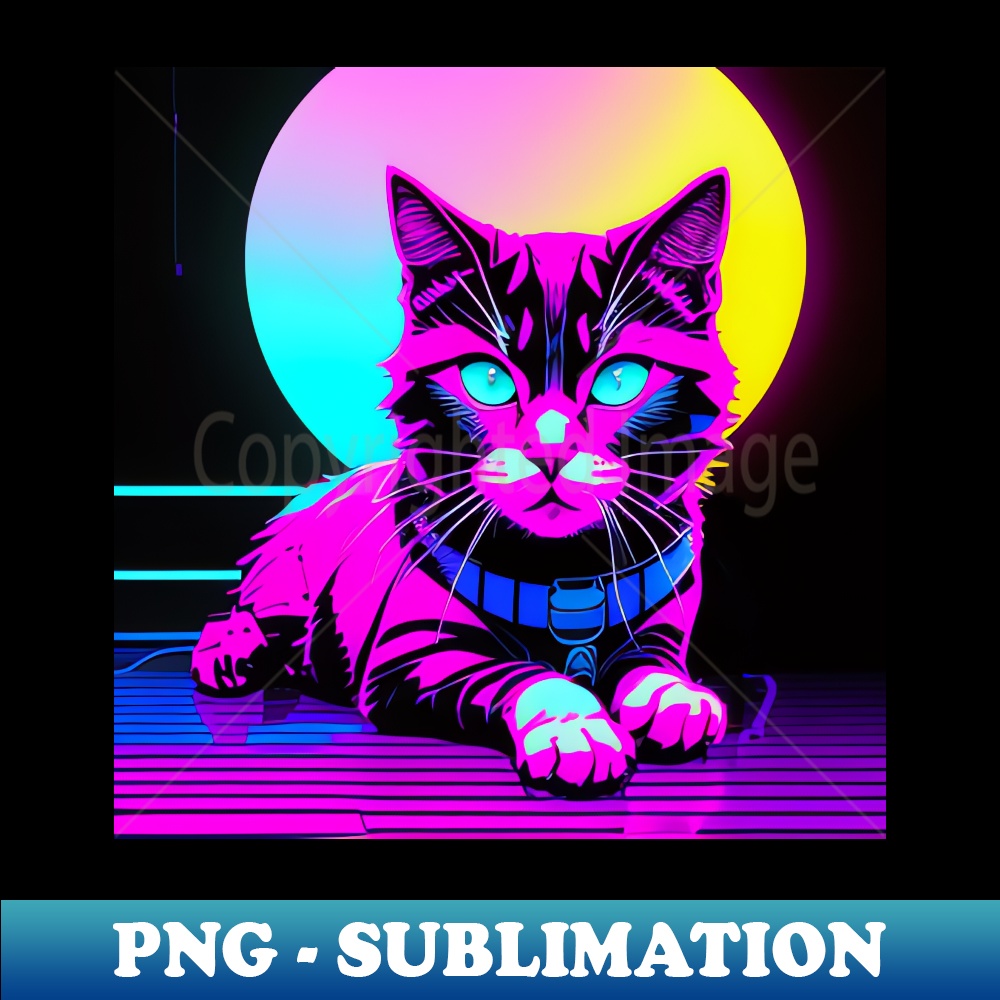 Synthwave Cat - Sublimation-Ready PNG File - Stunning Sublim - Inspire ...