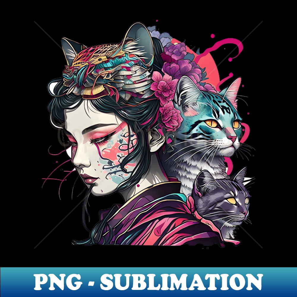 Japanese Geisha Cat - PNG Transparent Digital Download File | Inspire ...