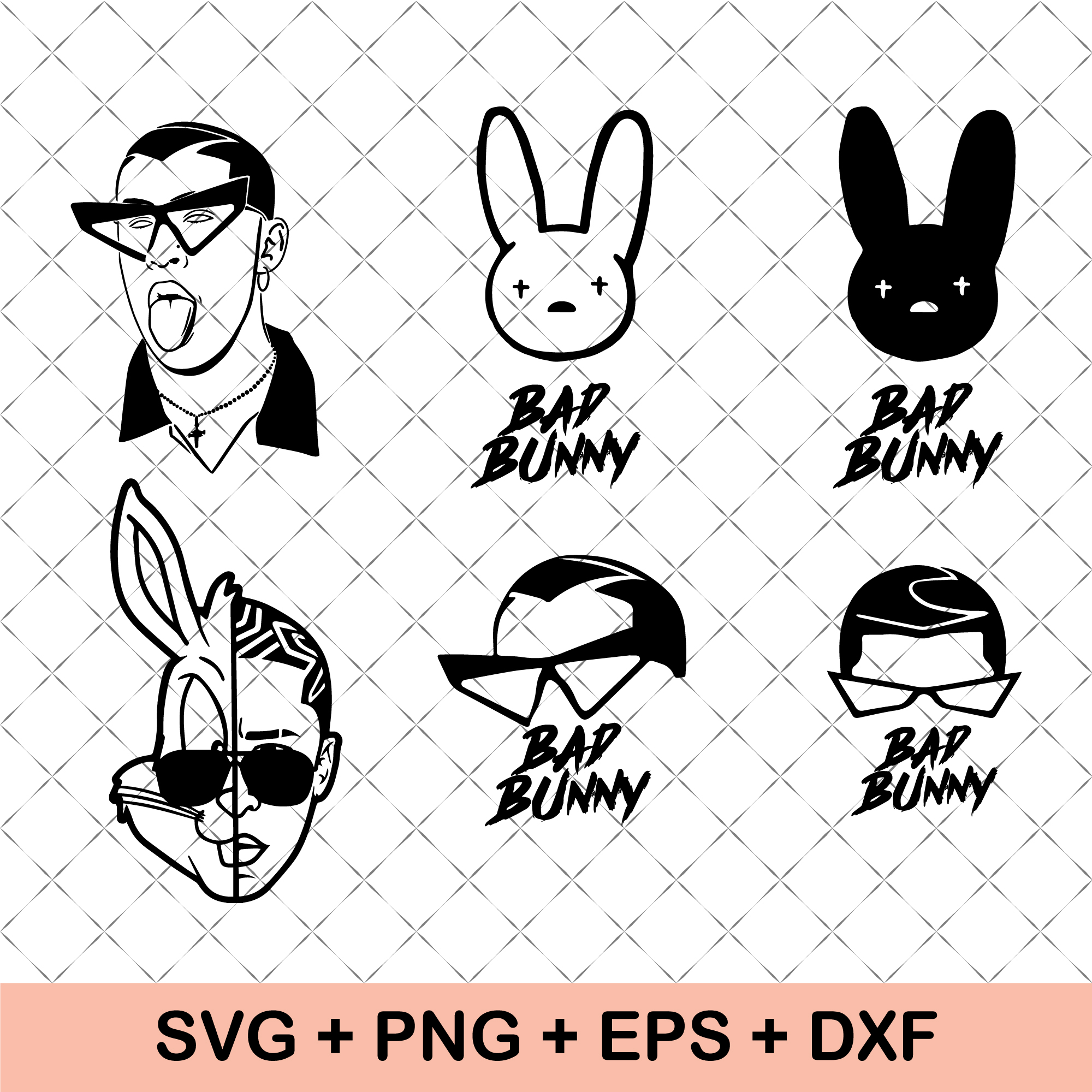 Bad Bunny SVG, Bad Bunny PNG files, bad bunny clipart, face | Inspire ...