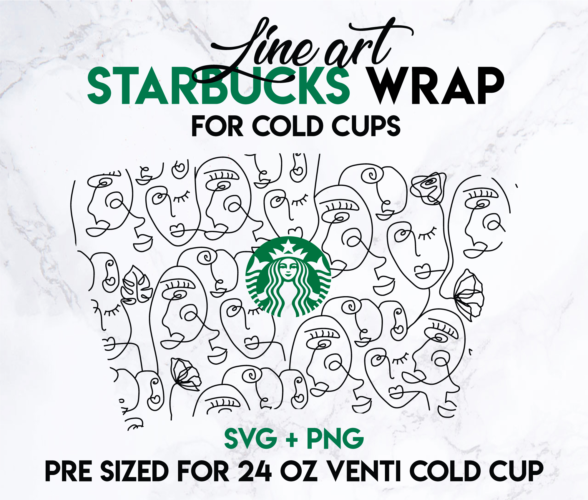 Face Wrap svg, Line art wrap svg, Starbucks wrap Svg, 24oz C | Inspire ...