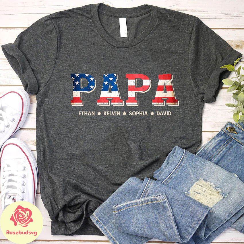 Personalized Papa Flag with Grandkids Shirt, Happy Fathers D | Inspire ...
