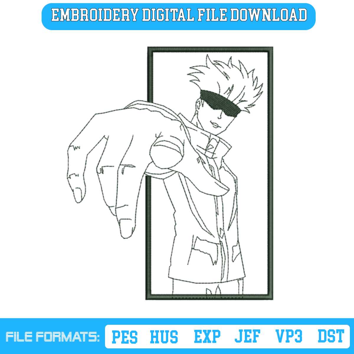 Gojo LineArt Funny Embroidery Design Anime Cartoon | Inspire Uplift