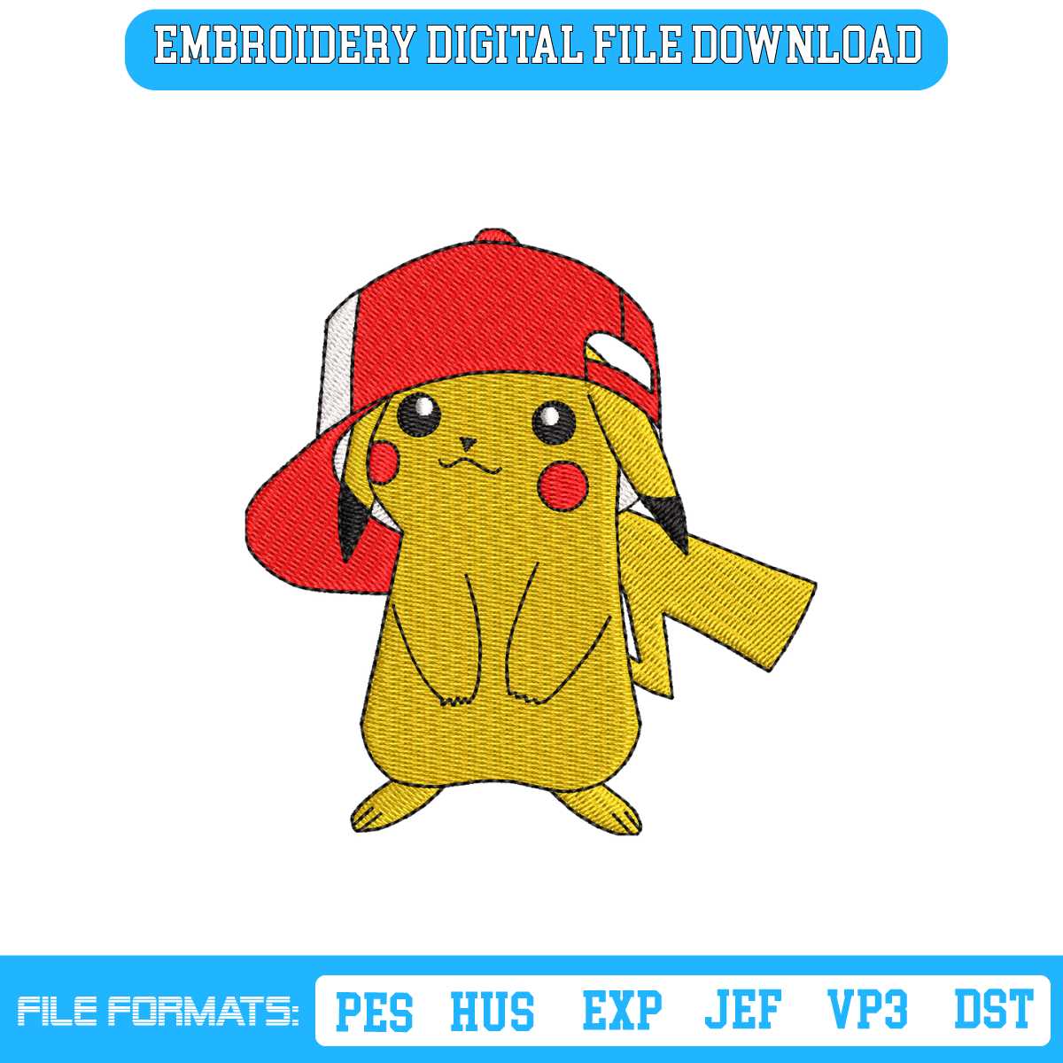 Pikachu Red Cap Embroidery Design Pokemon Anime Embroidery F | Inspire ...