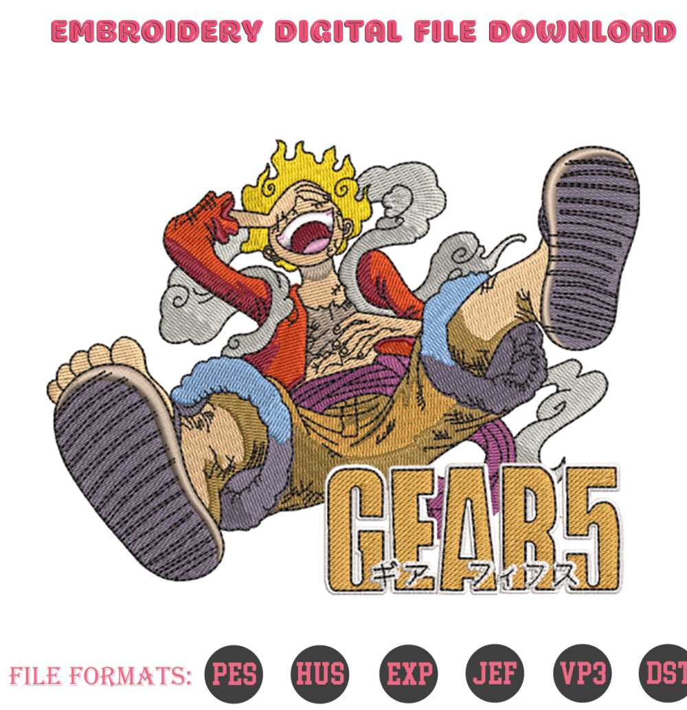 Luffy Gear 5 Embroidery Design Anime One Piece File | Inspire Uplift