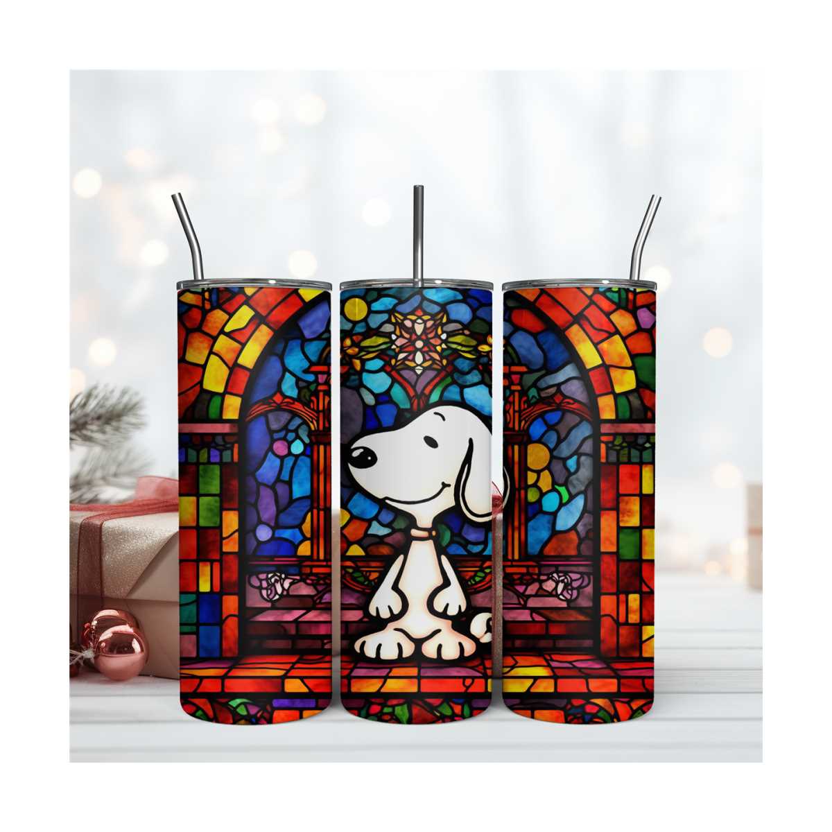 Snoopy Dog 20Oz Tumbler Stained Glass Sublimation Design Ins - Inspire ...