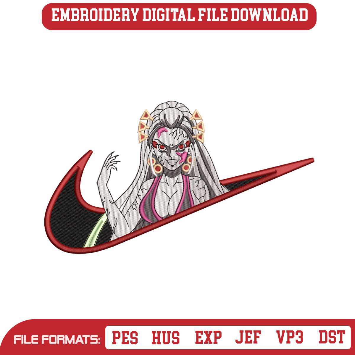 Daki X Nike Logo Embroidery Design Anime Kimetsu No Yaiba Do - Inspire ...