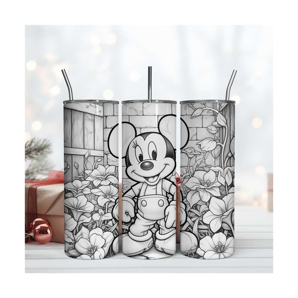 Little Mickey With Flowers Black And White Tumbler 20oz Digi - Inspire ...