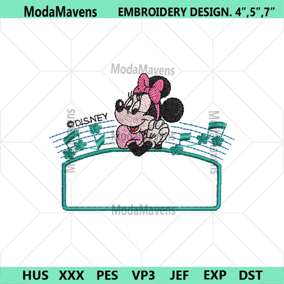 Minnie Mouse Music Note Embroidery Design | Inspire Uplift