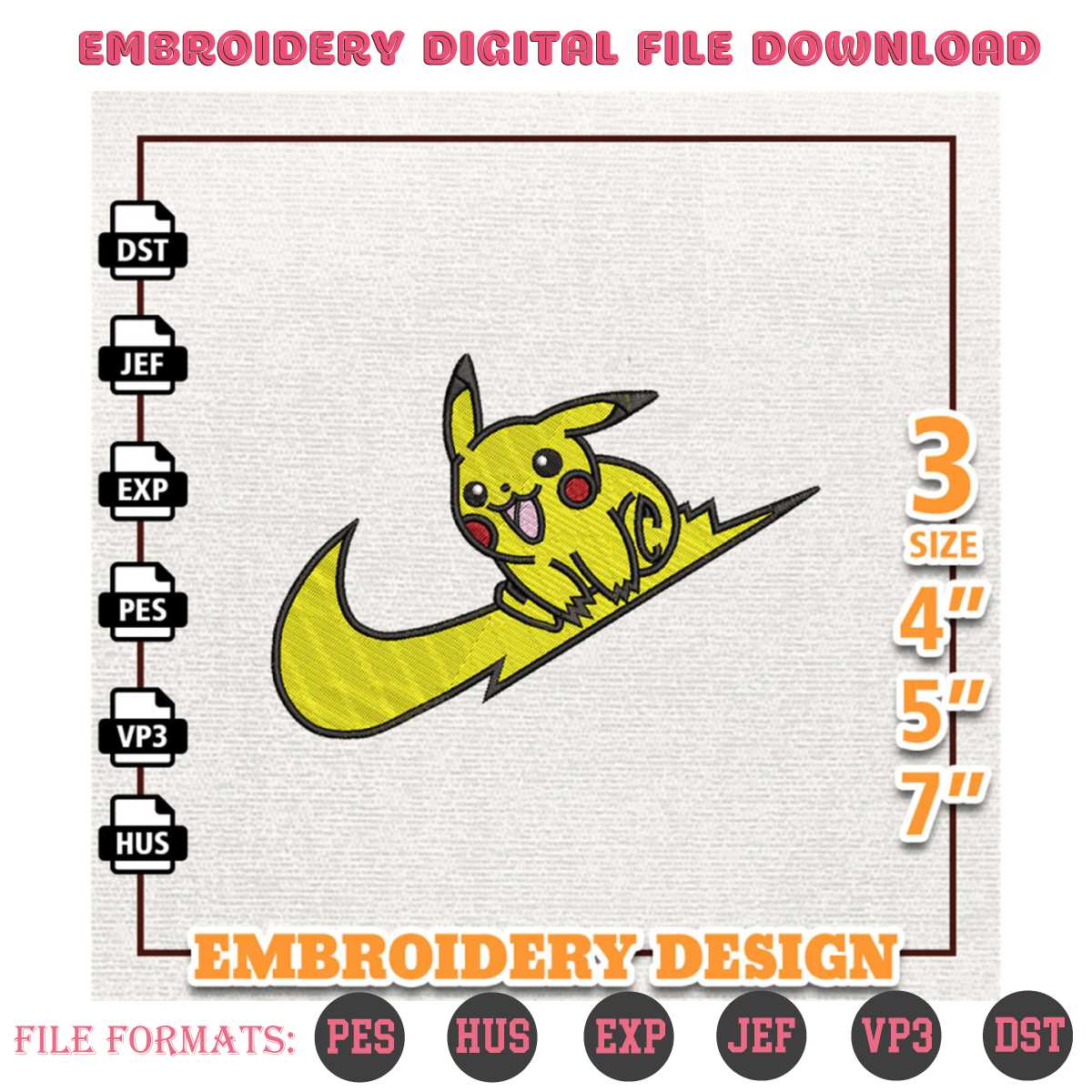 Nike Pikachu Pokemon Embroidery Design, Anime Embroidery Des | Inspire ...