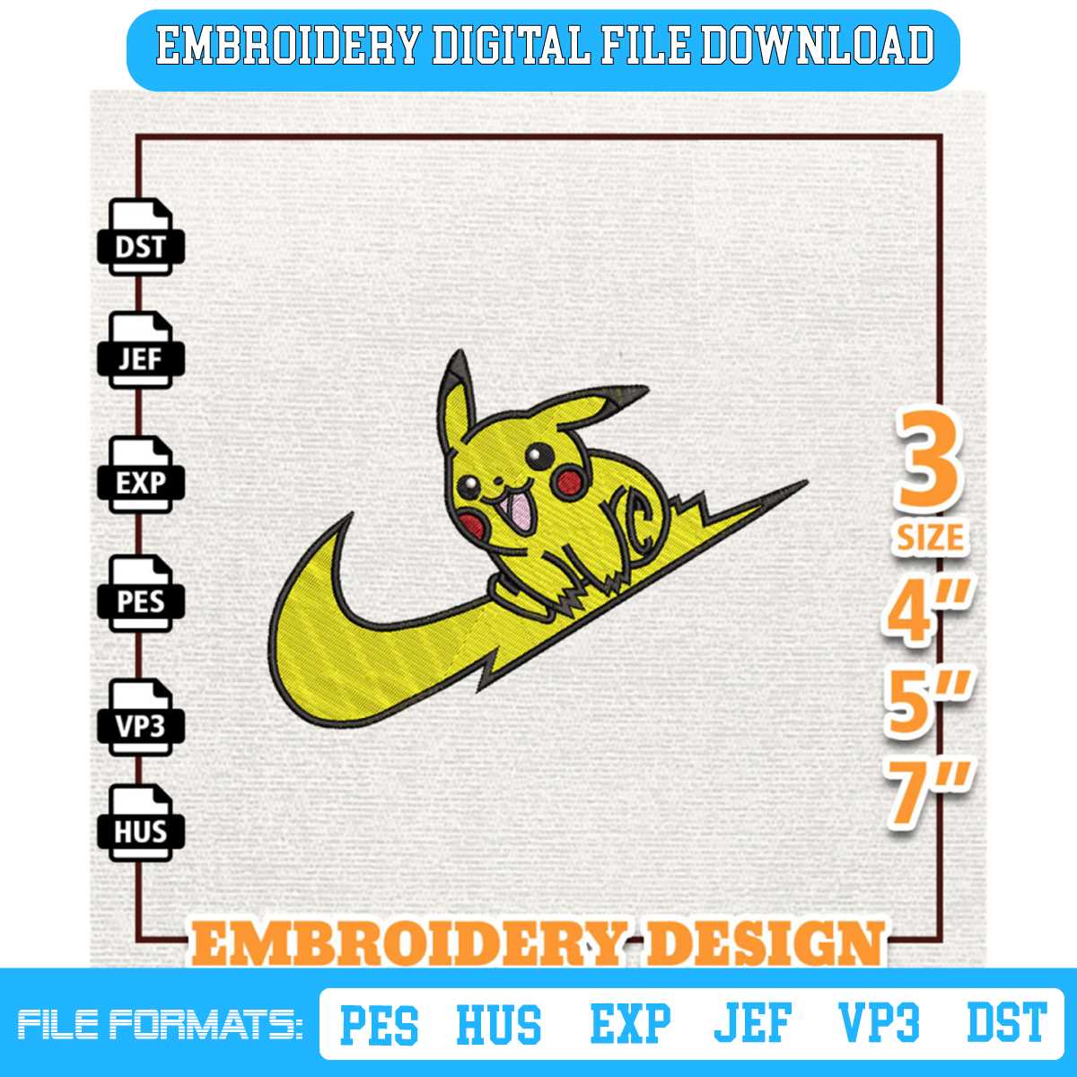 Nike Pikachu Pokemon Embroidery Design, Anime Embroidery Des - Inspire ...