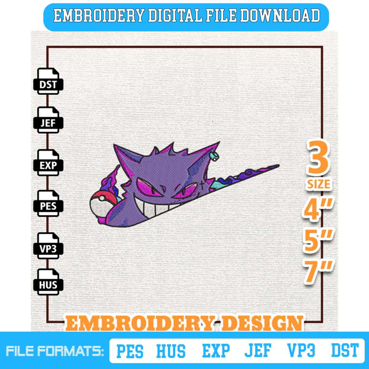 Gengar Nike Embroidery Design, Pokemon Embroidery | Inspire Uplift