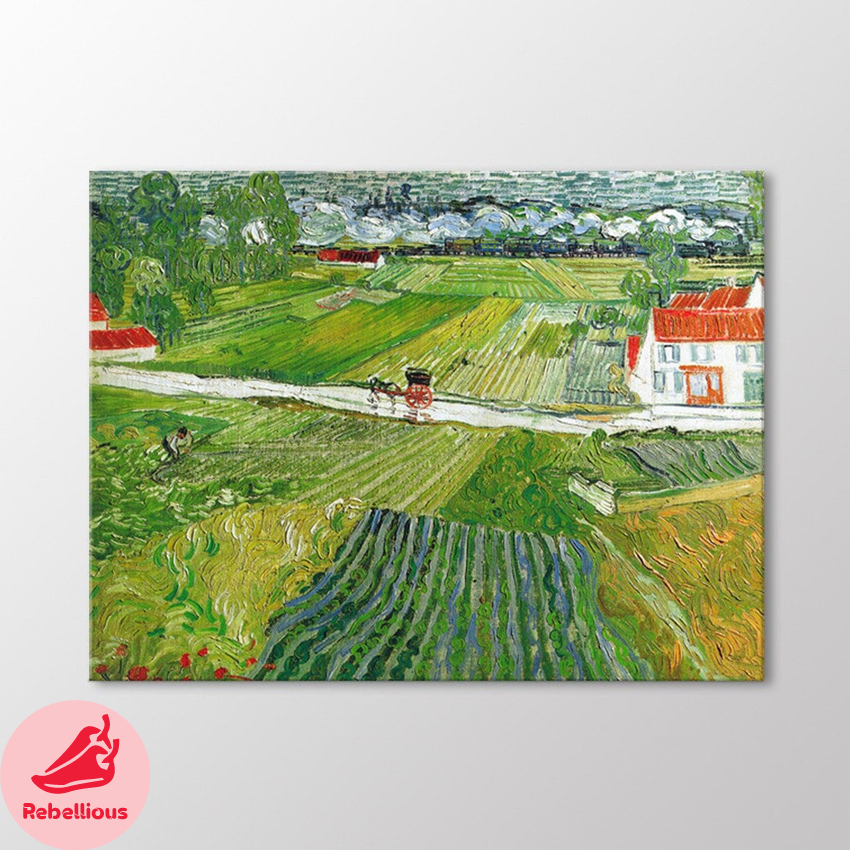 Horse Cart and Train Landscape 1890 by Vincent Van Gogh Canv | Inspire ...