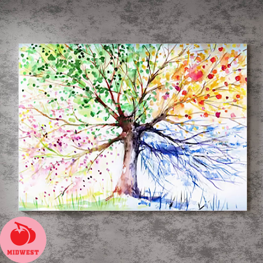 Abstract Four Seasons Tree Canvas Art Mural,Four Seasons Tre | Inspire ...
