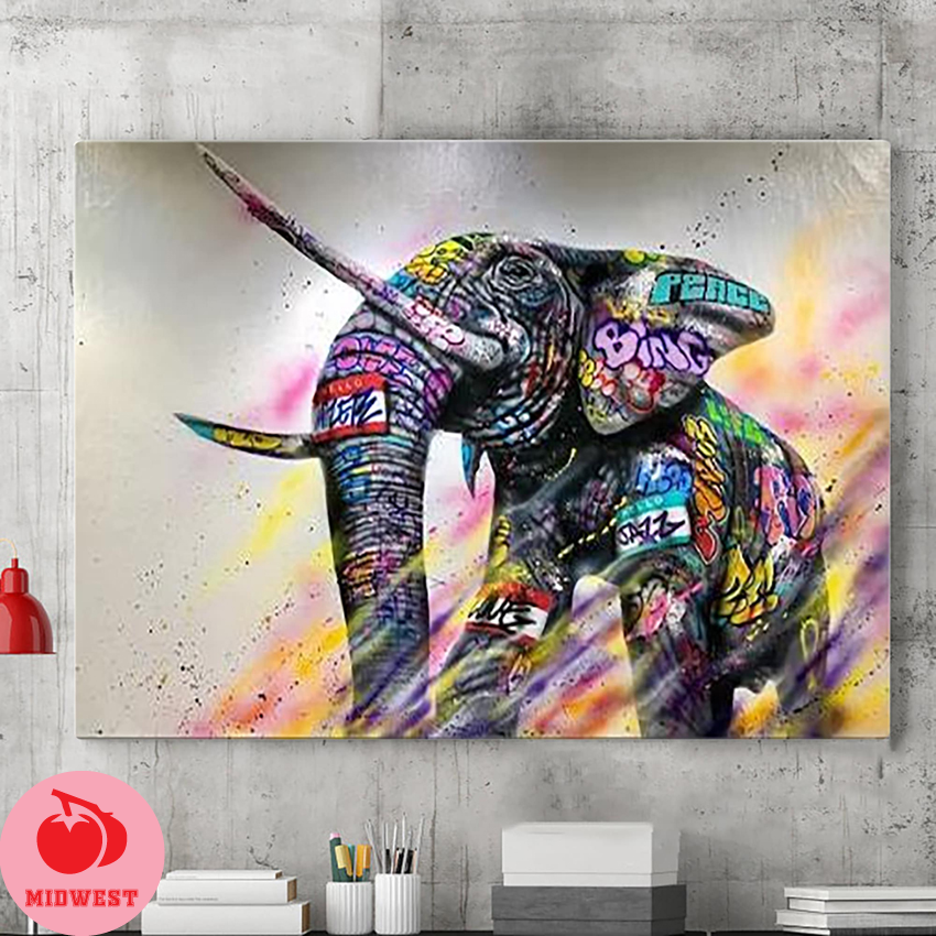 Colorful Elephant Canvas Mural, Elephant Mural Canvas Print, | Inspire ...
