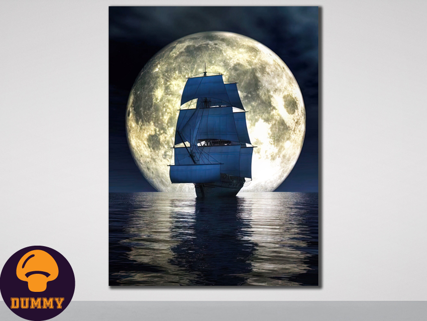 Full Moon&Pirate Ship Wall Art Print on Canvas, Sailing Ship | Inspire ...