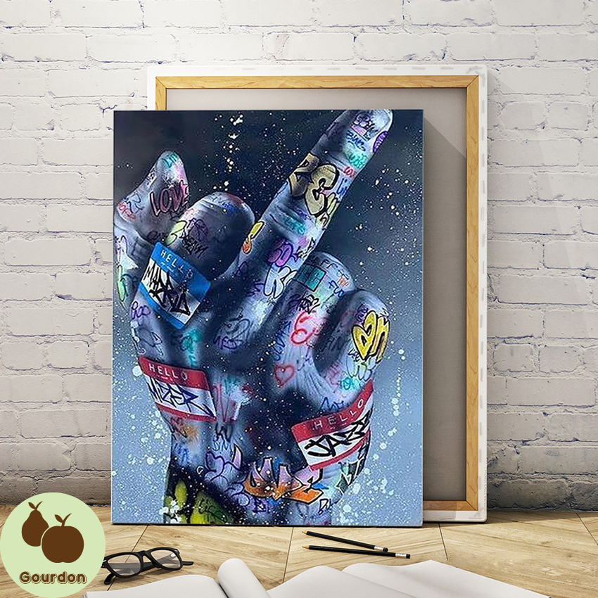 Graffiti Middle Finger Abuse Gesture Canvas Wall Painting, C - Inspire ...