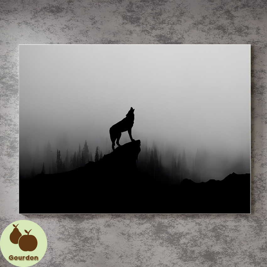 Howling Wolf Poster,Wildlife Art,Moonlight Wolf Howling At T | Inspire ...