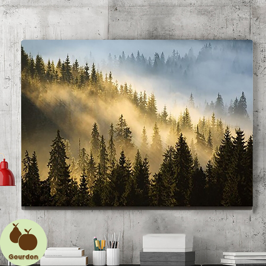 Sunrise Forest Art Canvas Wall Decor, Misty Forest Landscape | Inspire ...