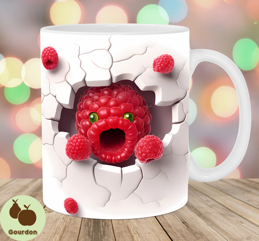 3D Raspberry Hole In A Wall Mug Wrap, 11oz 15oz Mug Templat - Inspire ...
