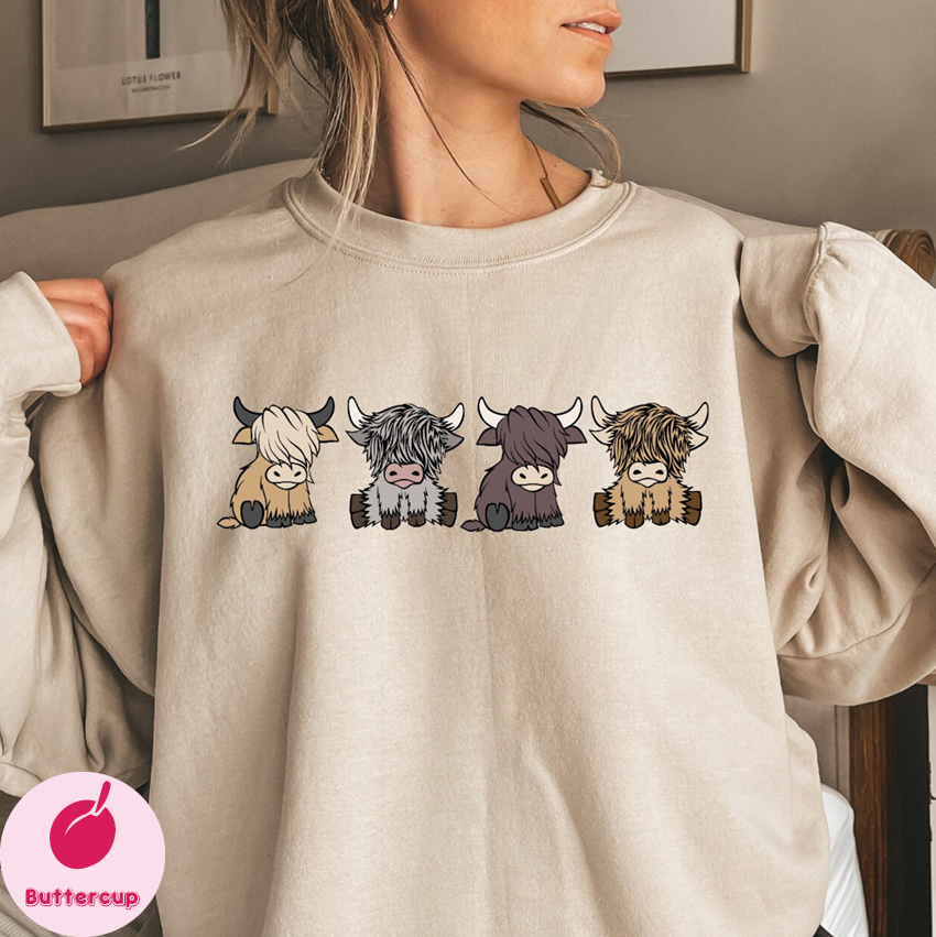Highland Cow Sweatshirt Cute Cow Sweatshirt Western Crewne | Inspire Uplift