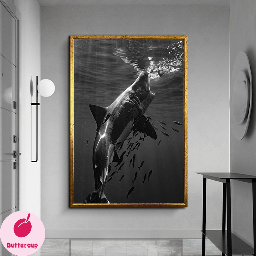 aggressive shark canvas wall art, shark and small fishes can | Inspire ...