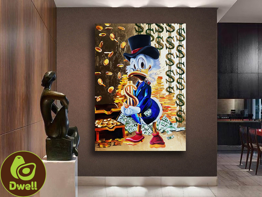 Scrooge McDuck Print on Canvas, Duck and Dolar Canvas Wall A | Inspire ...
