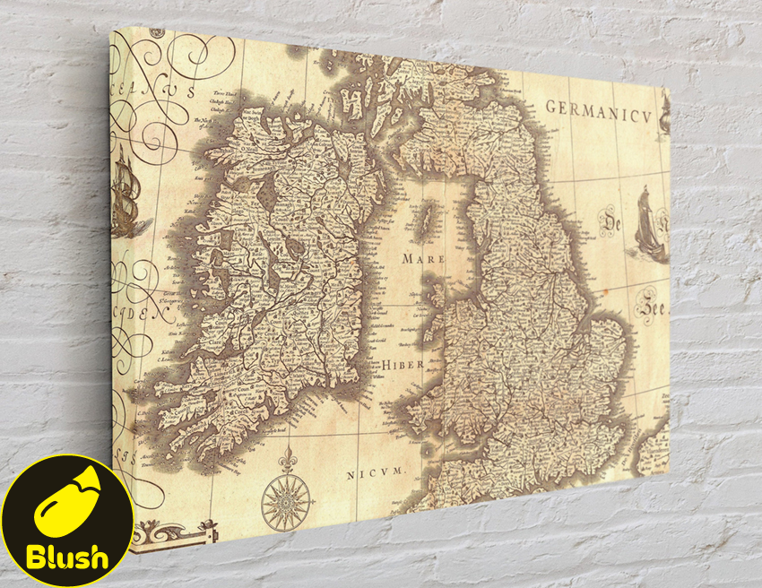 Map of great Britain and Ireland Maps, Canvas Wall Art Canva | Inspire ...