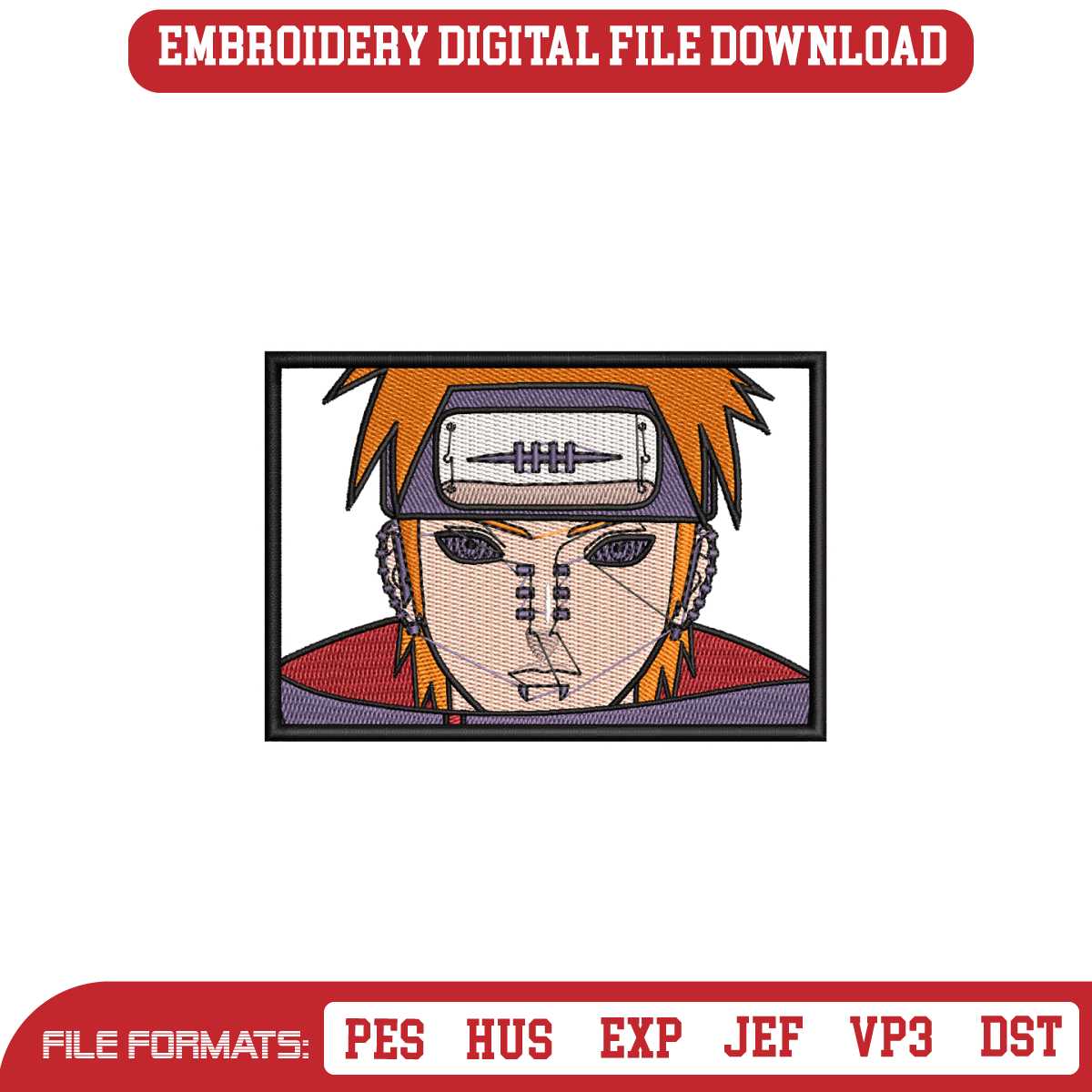 Pain Face Anime Naruto Embroidery Design Instant Download - Inspire Uplift