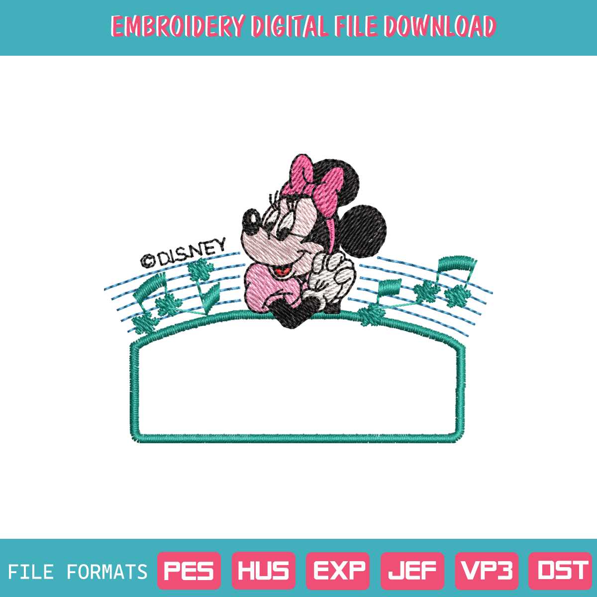 Minnie Mouse Music Note Embroidery Design - Inspire Uplift