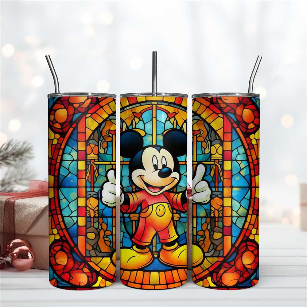 Mickey Mouse Figure Stained Glass 20oz Skinny Tumbler | Inspire Uplift