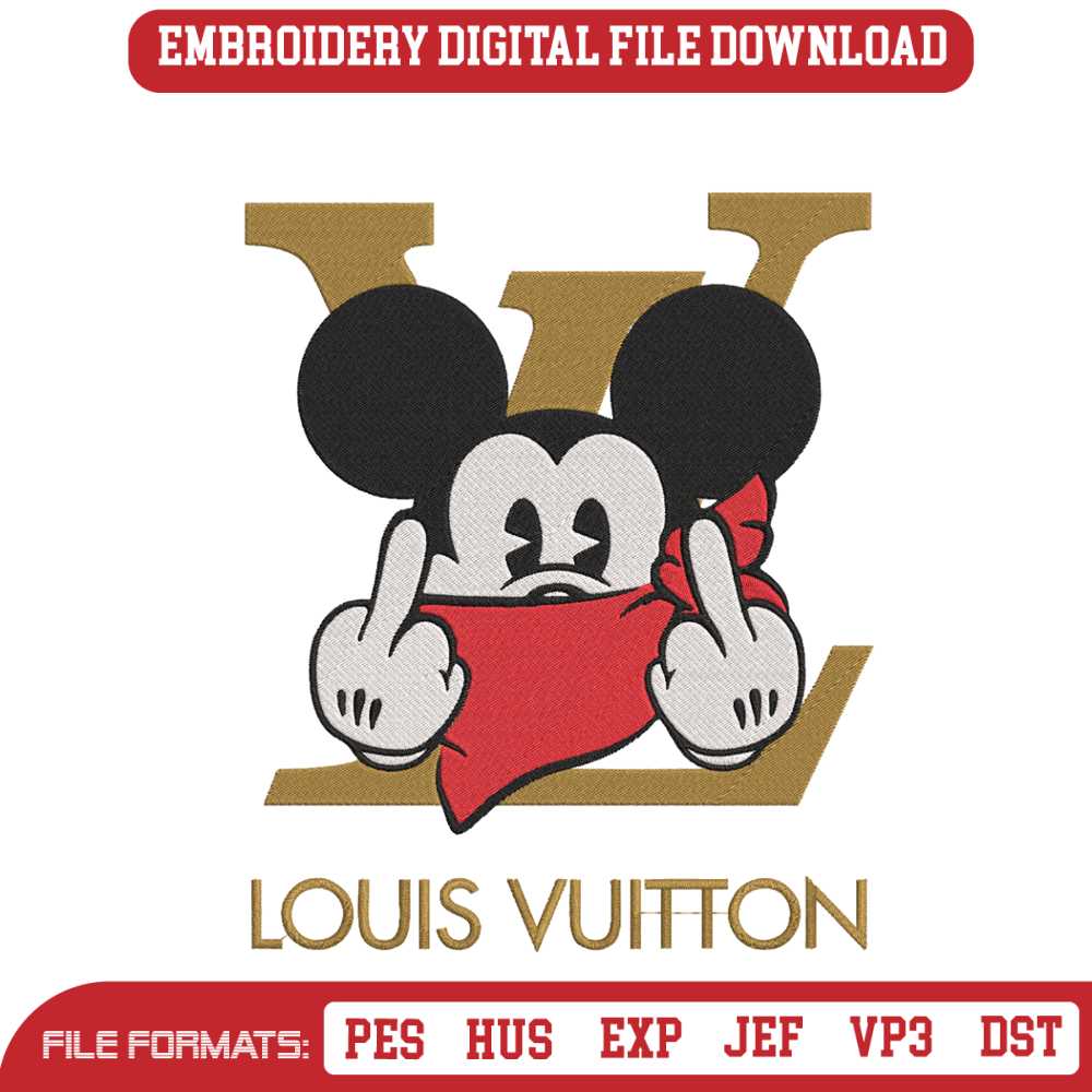 Mickey Middle Finger Louis Vuitton Logo Embroidery File - Inspire Uplift
