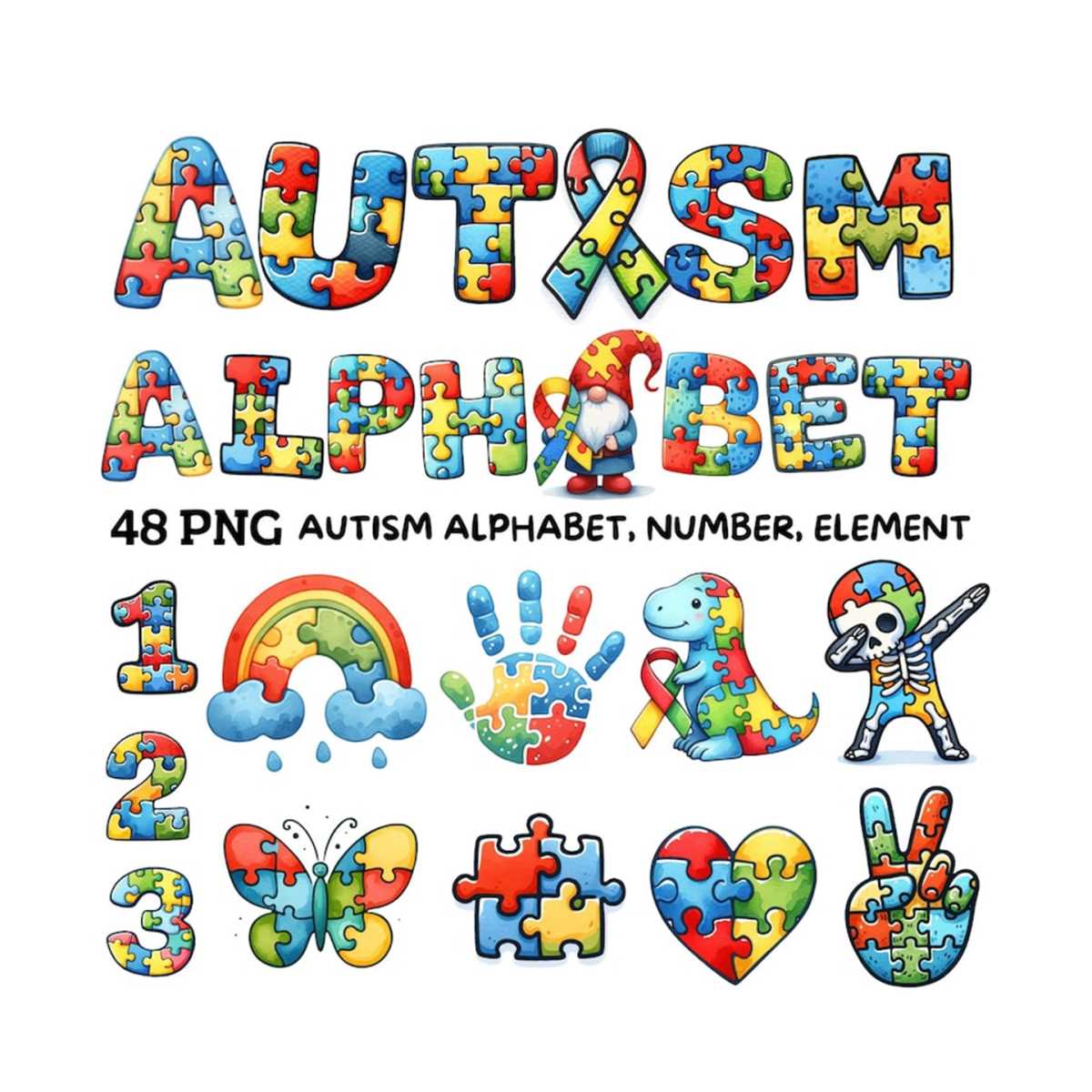 Watercolor Autism Alphabet Png Clipart, Puzzle Letters, Numb - Inspire ...