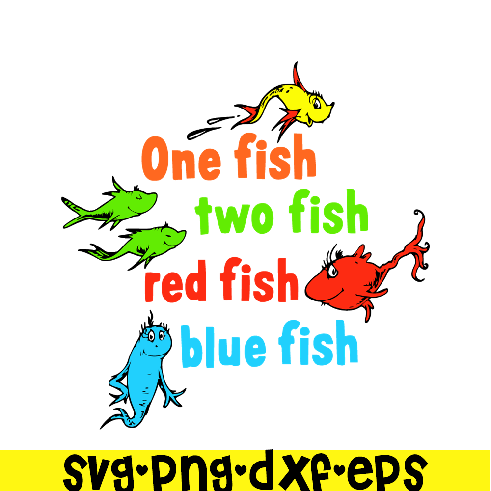 One fish two fish red fish blue fish SVG, Dr Seuss SVG, Cat | Inspire ...