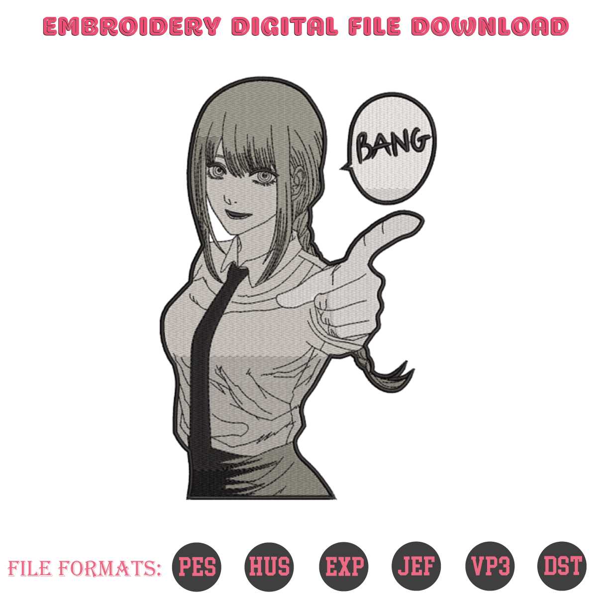 Makima Bang Embroidery Design Anime Chainsaw Man Digital Dow | Inspire ...