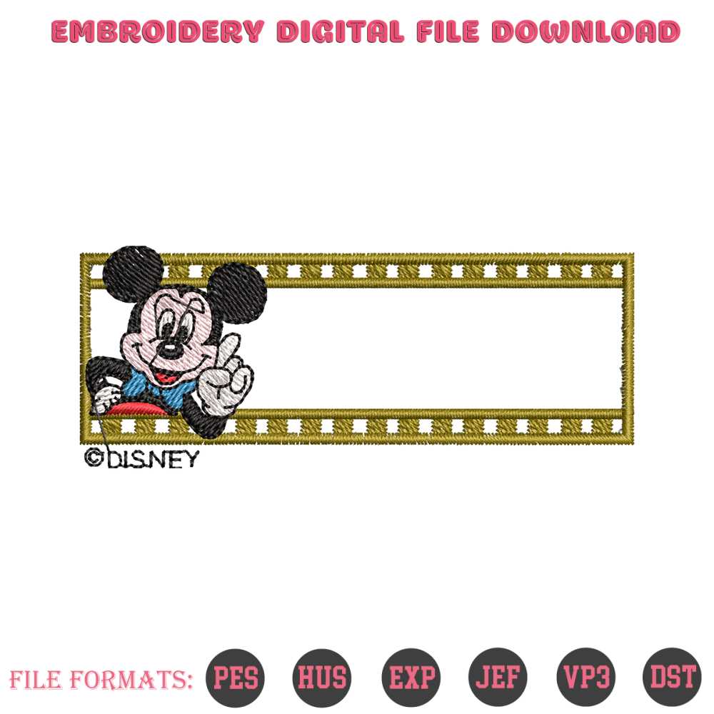 Mickey Mouse Movie Tape Embroidery Design - Inspire Uplift