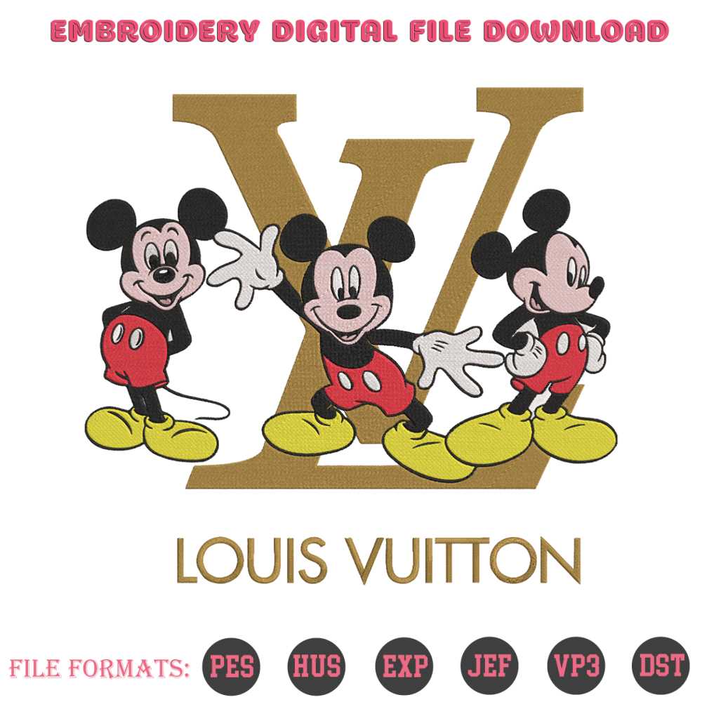 Mickey Team Louis Vuitton Logo Embroidery Design File | Inspire Uplift
