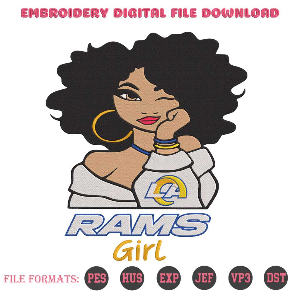 Rams Black Girl Embroidery Design File Download | Inspire Uplift