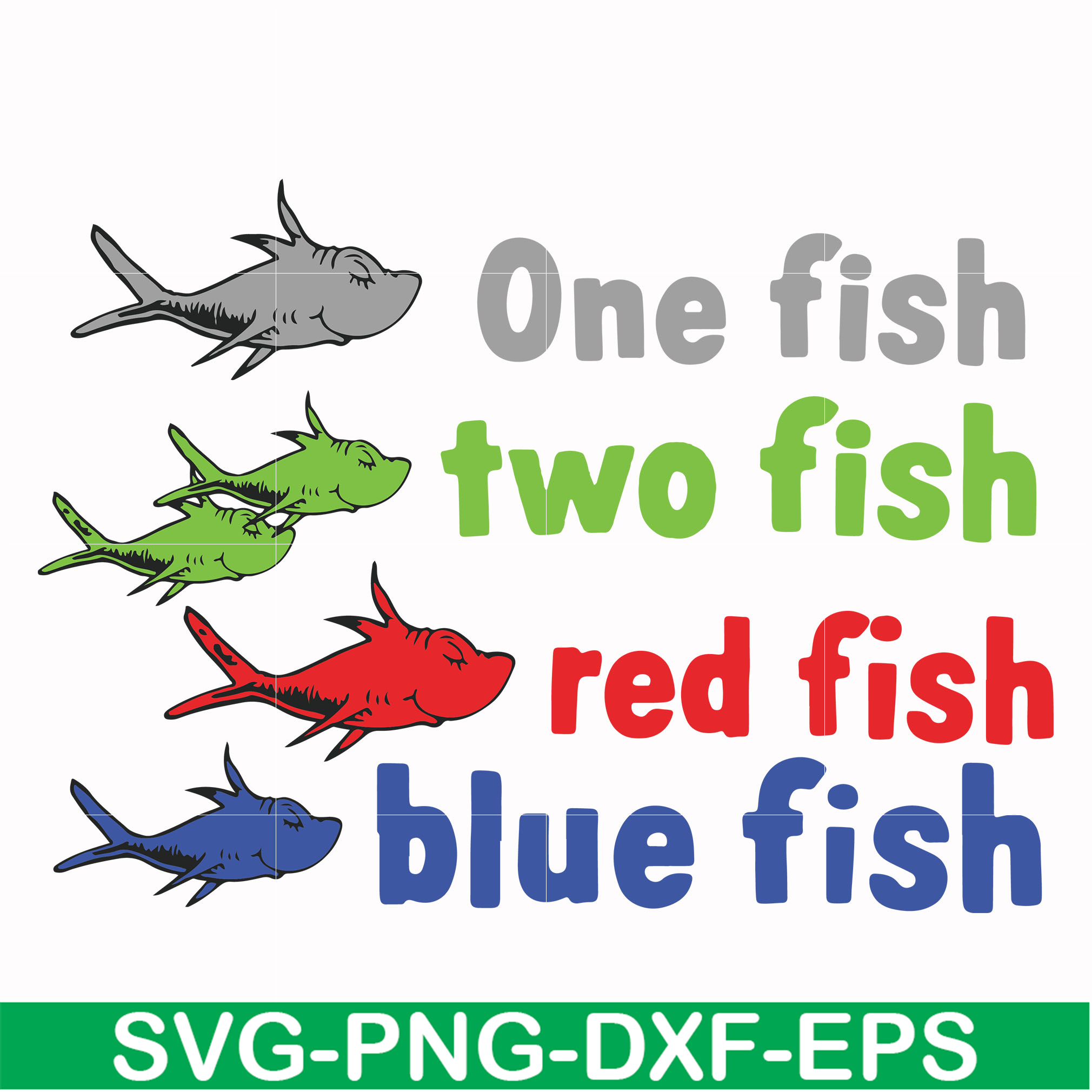 One fish two fish red fish blue fish svg, png, dxf, eps file - Inspire ...