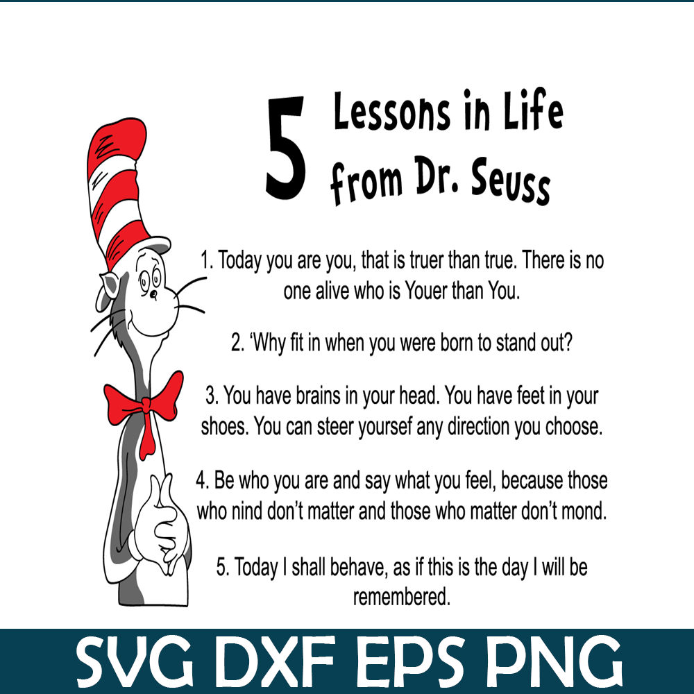 5 Lessons In Life SVG, Dr Seuss SVG, Dr Seuss Quotes SVG DS2 - Inspire ...