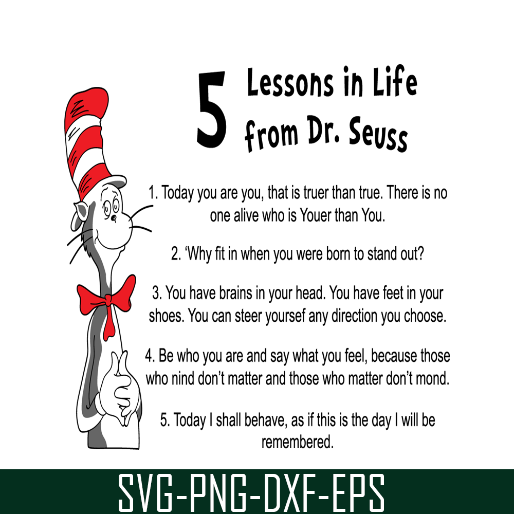 5 Lessons In Life SVG, Dr Seuss SVG, Dr Seuss Quotes SVG DS2 | Inspire ...