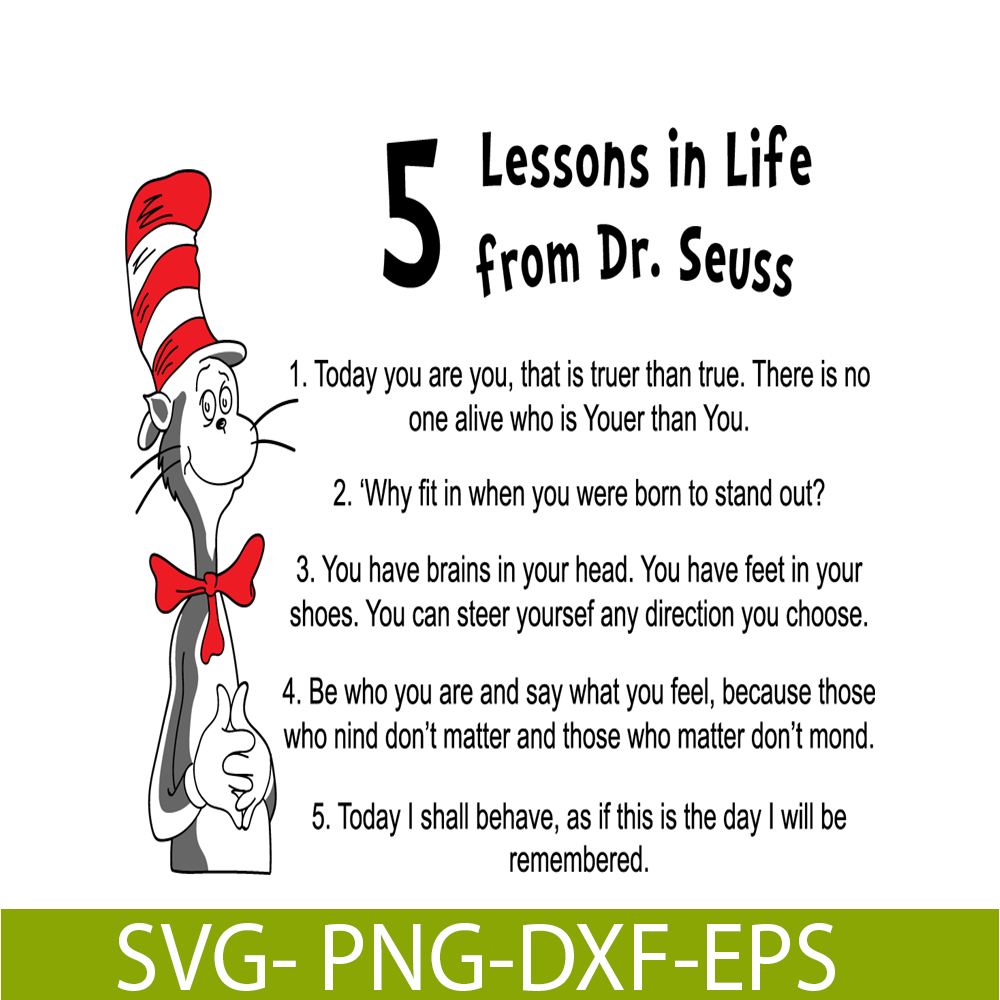 5 Lessons In Life SVG, Dr Seuss SVG, Dr Seuss Quotes SVG DS2 | Inspire ...