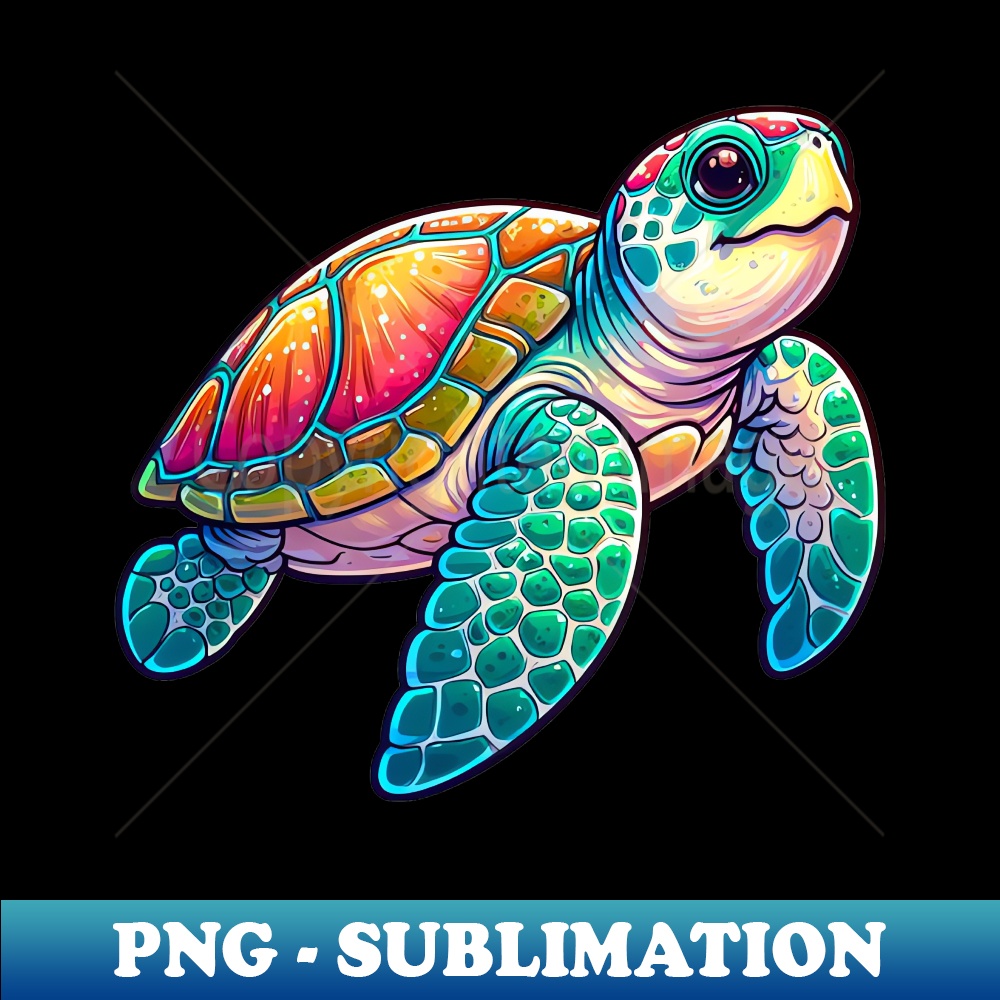 Colorful Cartoon Sea Turtle - High-Resolution PNG Sublimatio | Inspire ...