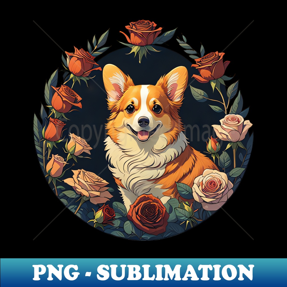 Corgi Surrounded By Red Roses - PNG Transparent Digital Down | Inspire ...