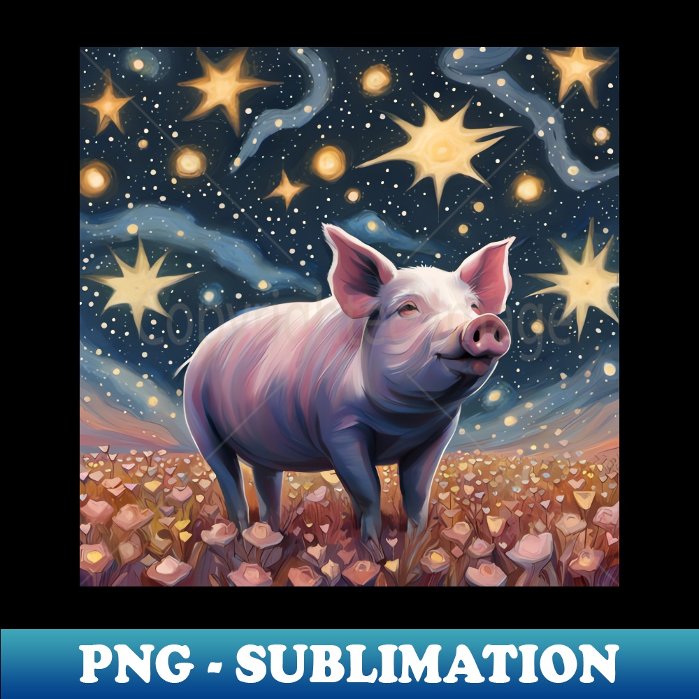 Pig Under the Starry Night Sky - Decorative Sublimation PNG | Inspire ...