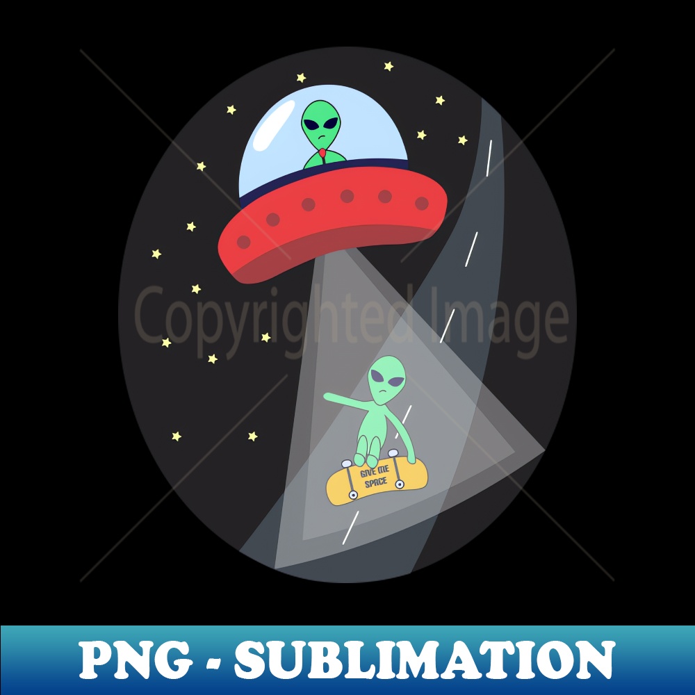 Alien in a flying saucer lighting to a skating alien friend | Inspire ...