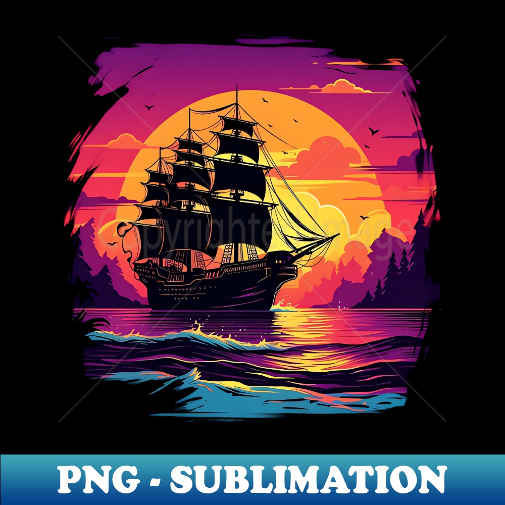 synthwave pirate ship sunset - PNG Transparent Sublimation F | Inspire ...