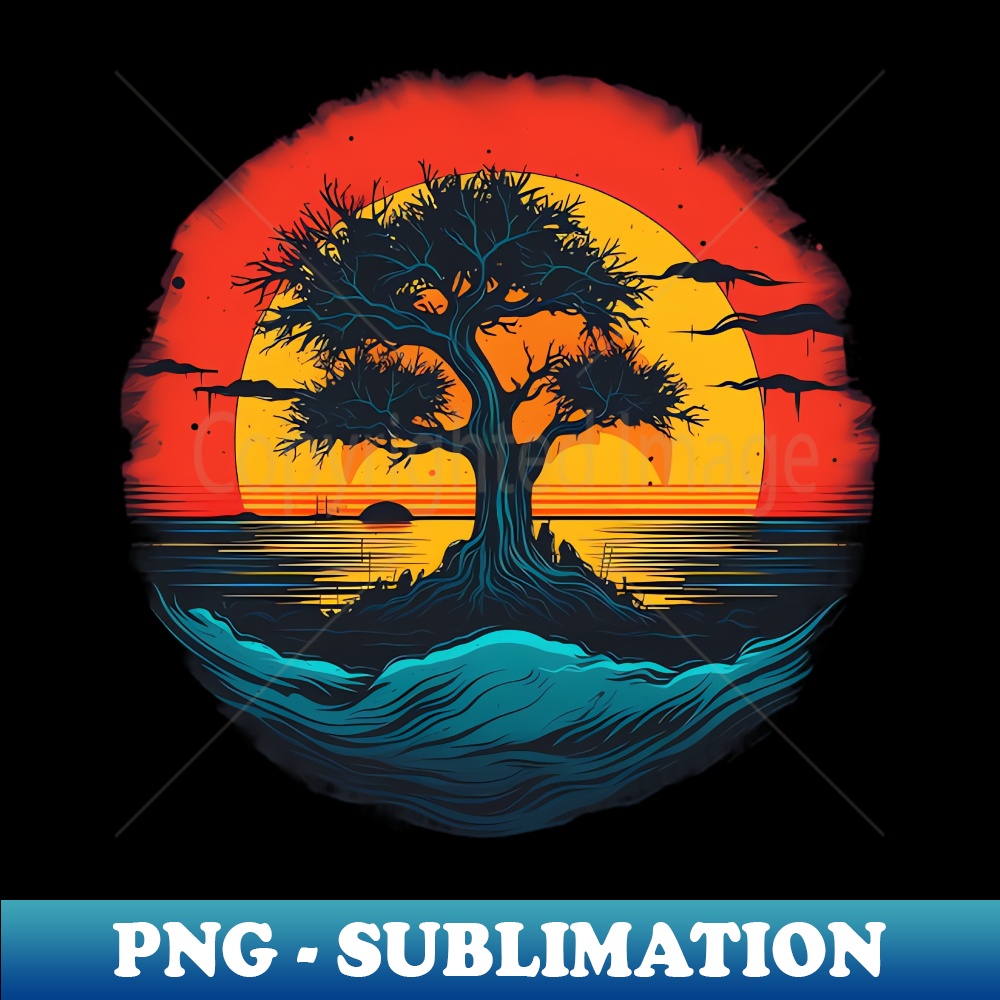 Tree in front of sunset retro - Exclusive Sublimation Digita | Inspire ...
